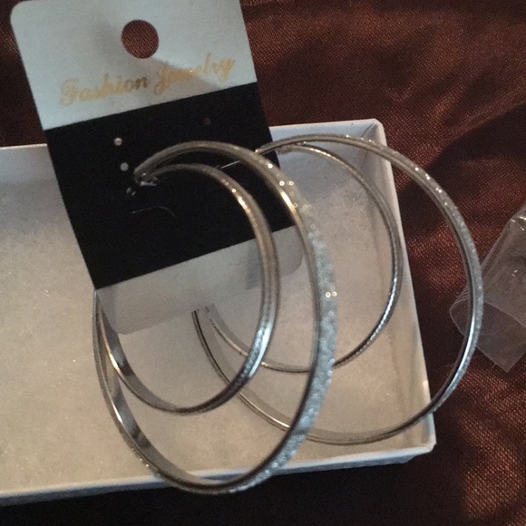 Jewelry | Silver Glitter Hoops | Poshmark